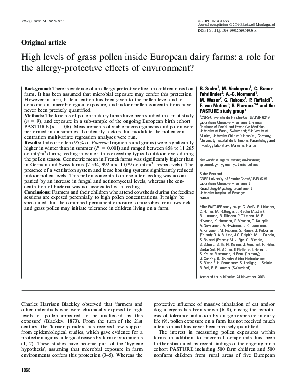 (PDF) High levels of grass pollen inside European dairy farms: a role ...