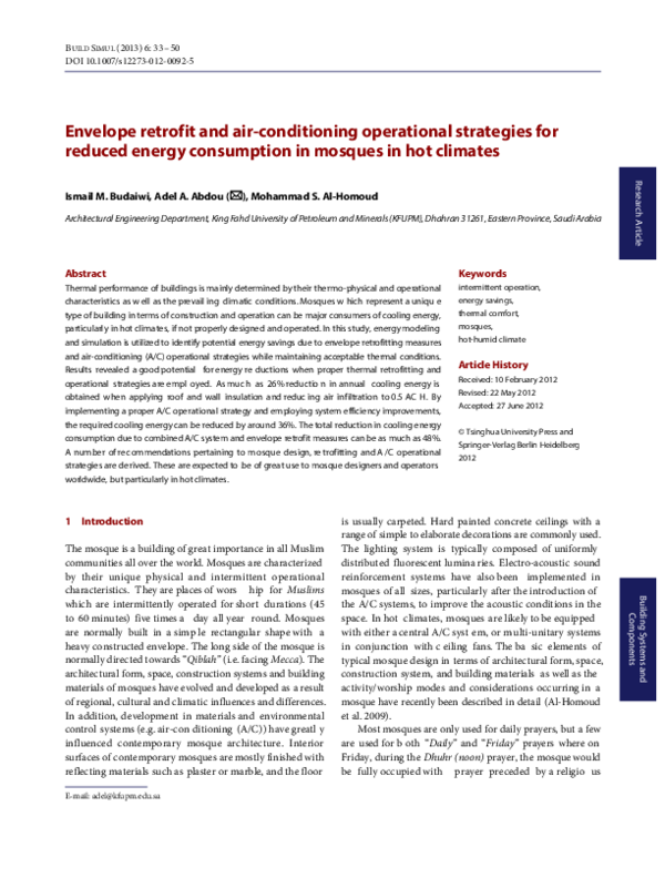 (PDF) Envelope retrofit and air-conditioning operational strategies for ...