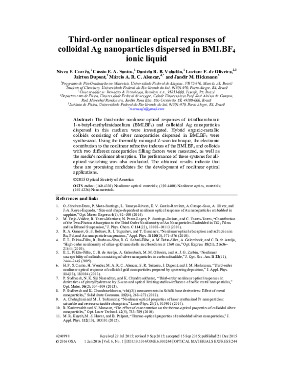 (PDF) Third-order nonlinear optical responses of colloidal Ag ...