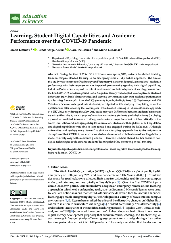 Learning, Student Digital Capabilities and Academic Performance over ...