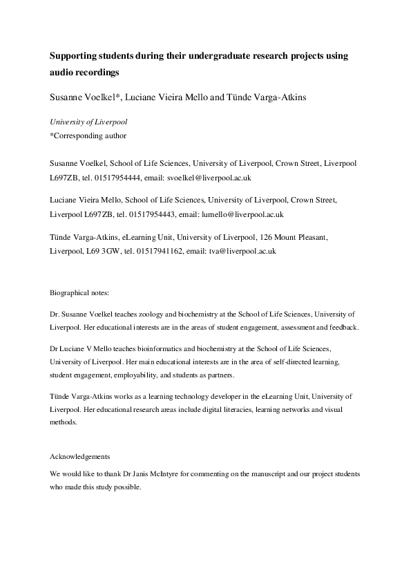 (PDF) Supporting students during their undergraduate research projects ...