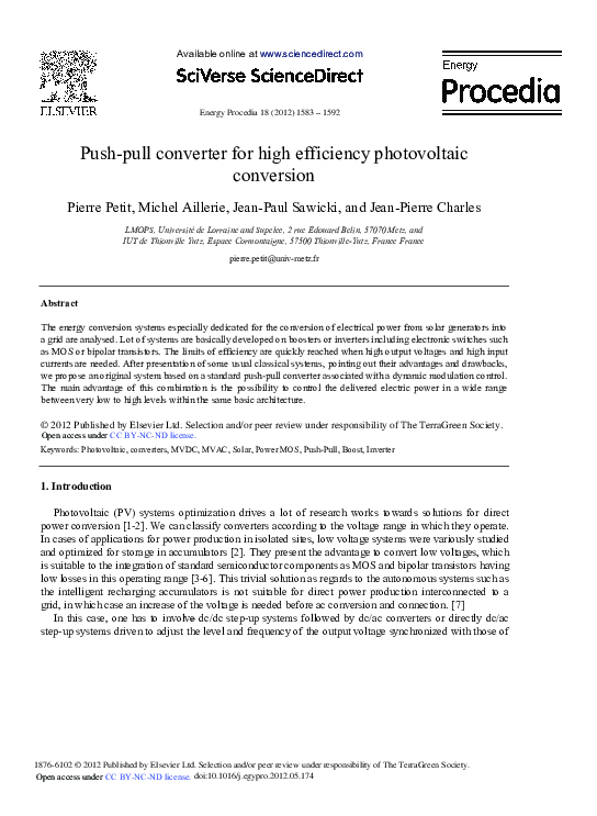 (PDF) Push-pull Converter for High Efficiency Photovoltaic Conversion