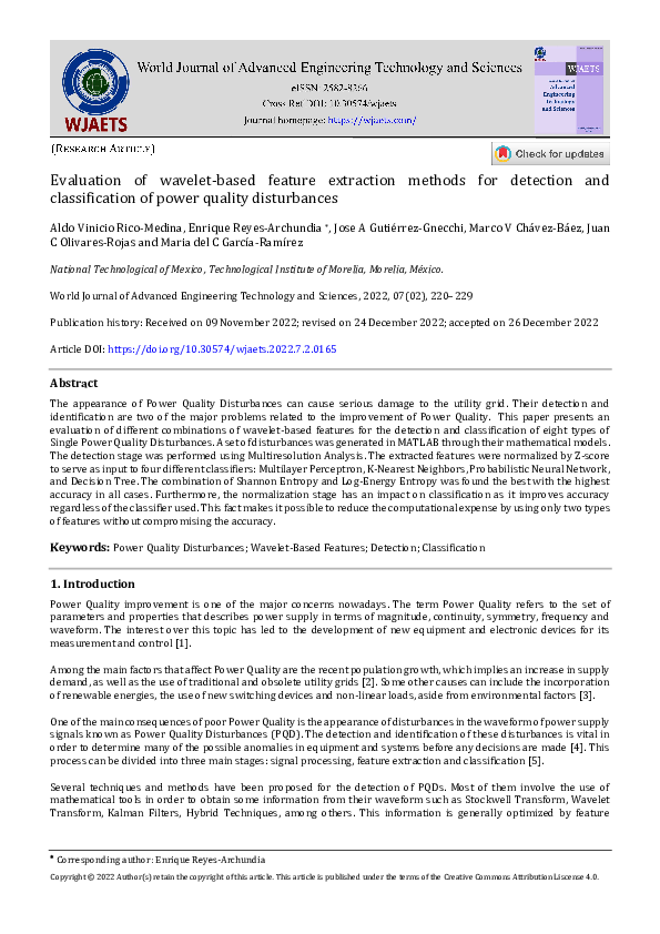 (PDF) Evaluation of wavelet-based feature extraction methods for detection and classification of ...