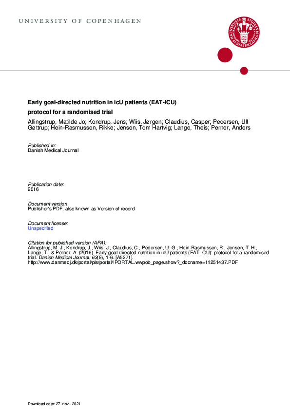 (PDF) Early goal-directed nutrition in ICU patients (EAT-ICU): protocol ...