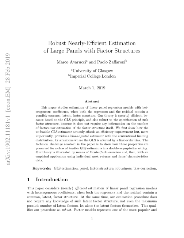 (PDF) Robust Nearly-Efficient Estimation of Large Panels With Factor Structures