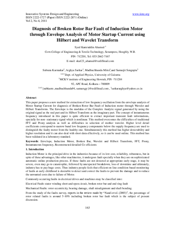 (PDF) Diagnosis of Broken Rotor Bar Fault via Envelope Analysis