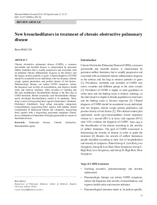 (PDF) New bronchodilators in treatment of chronic obstructive pulmonary disease | baran balcan ...
