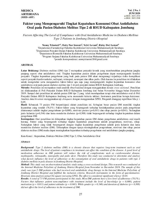 Pdf Faktor Yang Mempengaruhi Tingkat Kepatuhan Konsumsi Obat