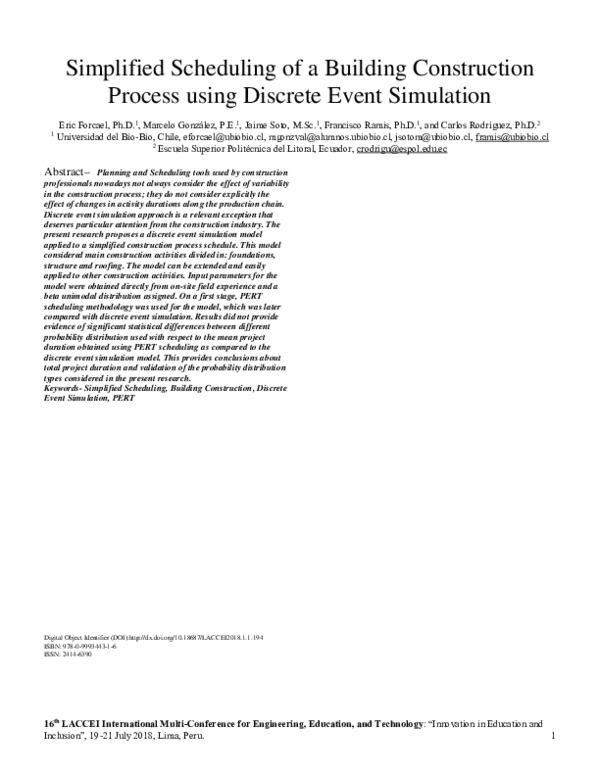 (PDF) Simplified Scheduling of a Building Construction Process using Discrete Event Simulation