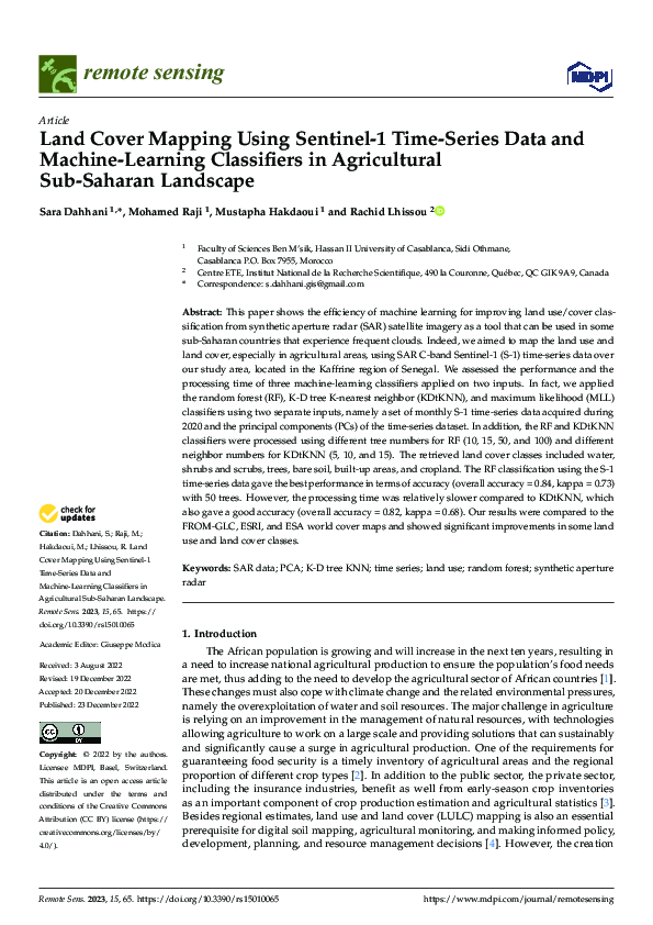 (PDF) Land Cover Mapping Using Sentinel-1 Time-Series Data and Machine-Learning Classifiers in ...