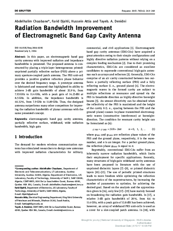 (PDF) Radiation Bandwidth Improvement of Electromagnetic Band Gap ...