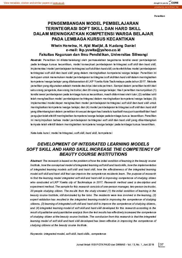 (PDF) Pengembangan Model Pembelajaran Terintegrasi Soft Skill Dan Hard ...