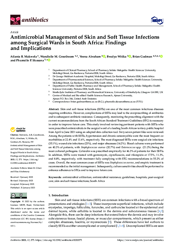 (PDF) Antimicrobial Management of Skin and Soft Tissue Infections among ...