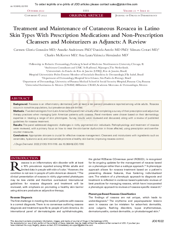 (PDF) Treatment and Maintenance of Cutaneous Rosacea in Latino Skin ...
