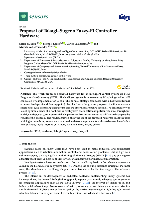 (PDF) Proposal of Takagi–Sugeno Fuzzy-PI Controller Hardware
