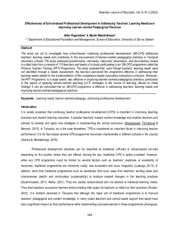(PDF) Effectiveness of School-based Professional Development in Addressing Teachers' Learning ...
