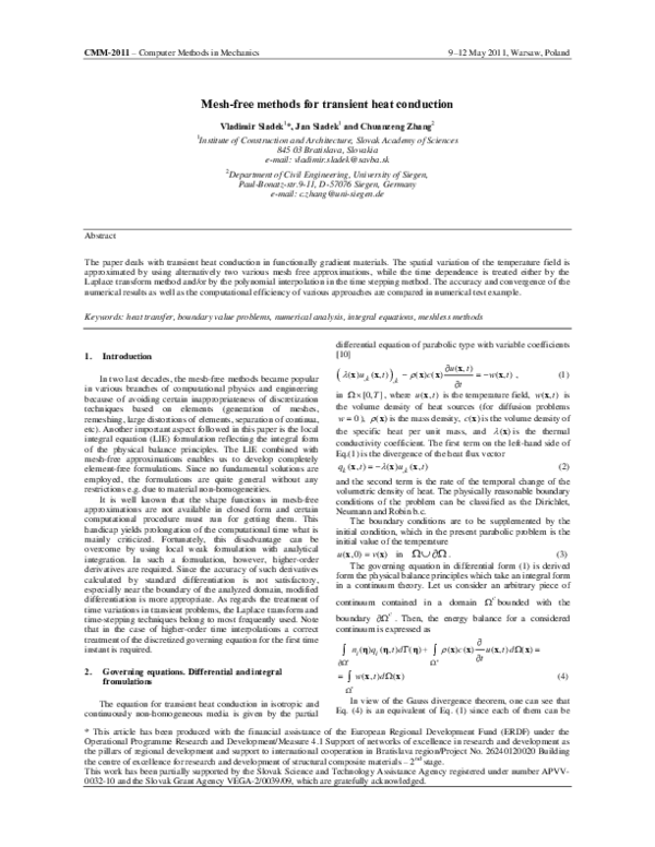 (PDF) Mesh-free methods for transient heat conduction
