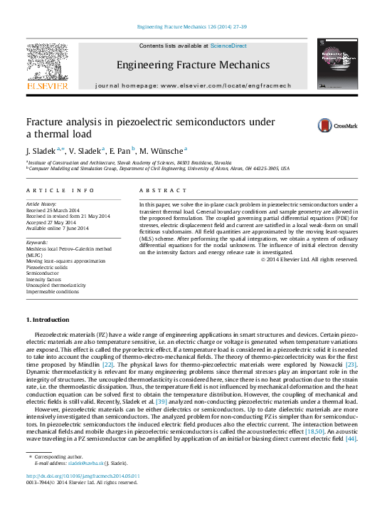 (PDF) Fracture analysis in piezoelectric semiconductors under a thermal ...