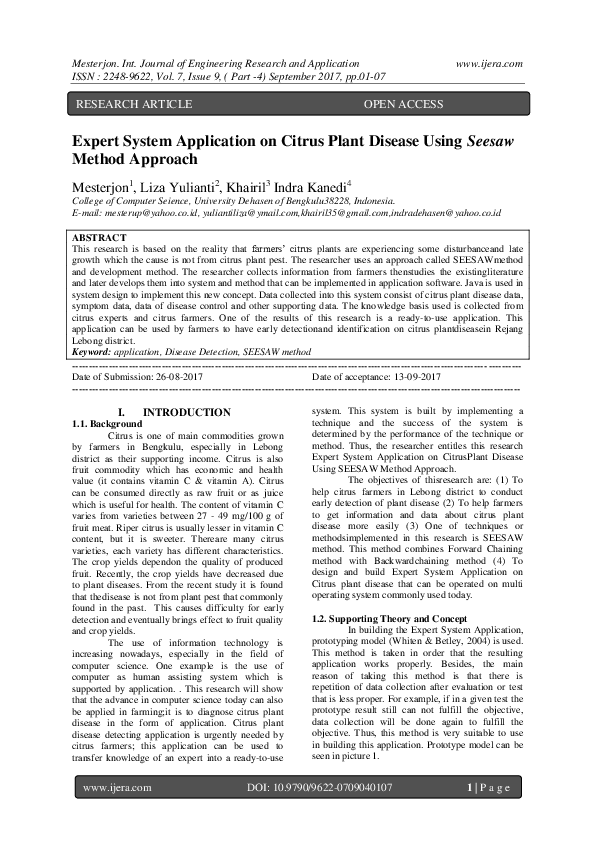 (PDF) Citrus Plant Disease Detection Using SEESAW Method Application