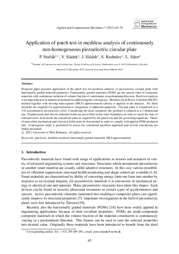 (PDF) Application of patch test in meshless analysis of continuously ...