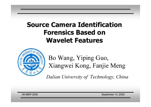(PDF) Source Camera Identification Forensics Based on Wavelet Features