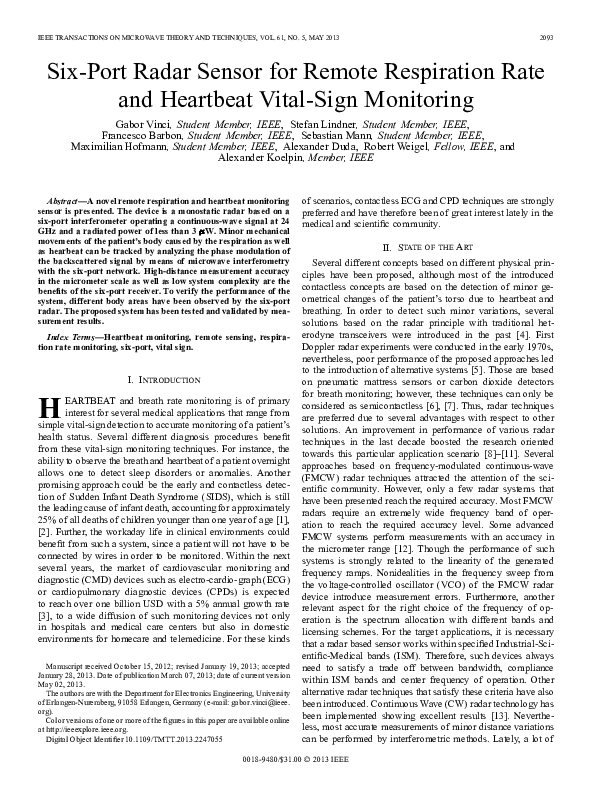 (PDF) Six-Port Radar Sensor for Remote Respiration Rate and Heartbeat ...