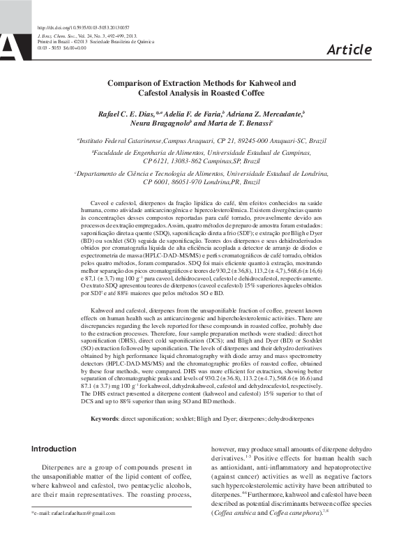 (PDF) Comparison of Extraction Methods for Kahweol and Cafestol ...