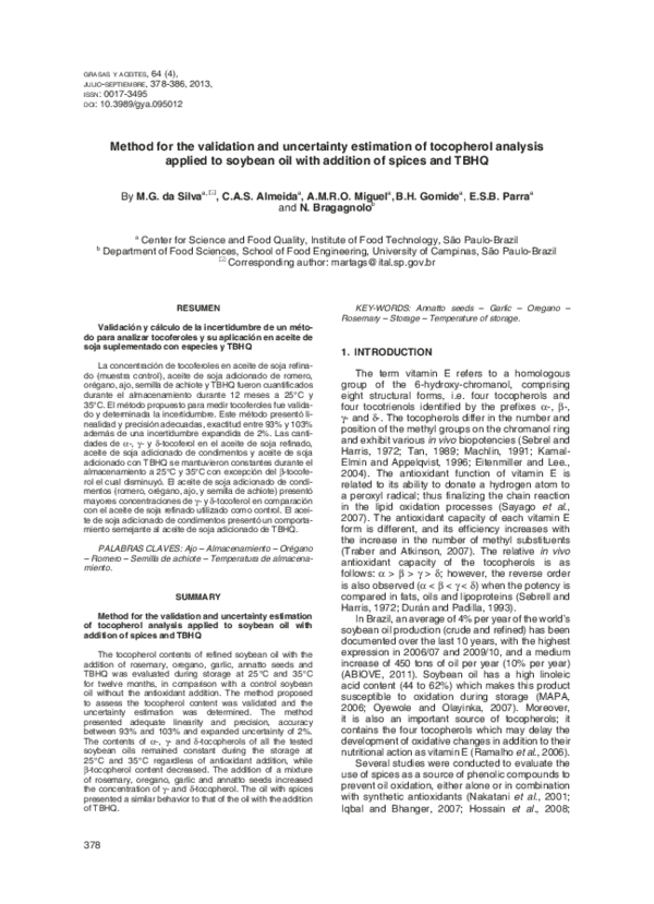 (PDF) Tocopherol Analysis in Soybean Oil with Spices