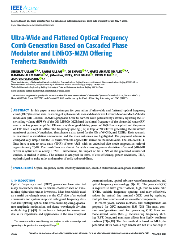 (PDF) Ultra-Wide and Flattened Optical Frequency Comb Generation Based on Cascaded Phase ...