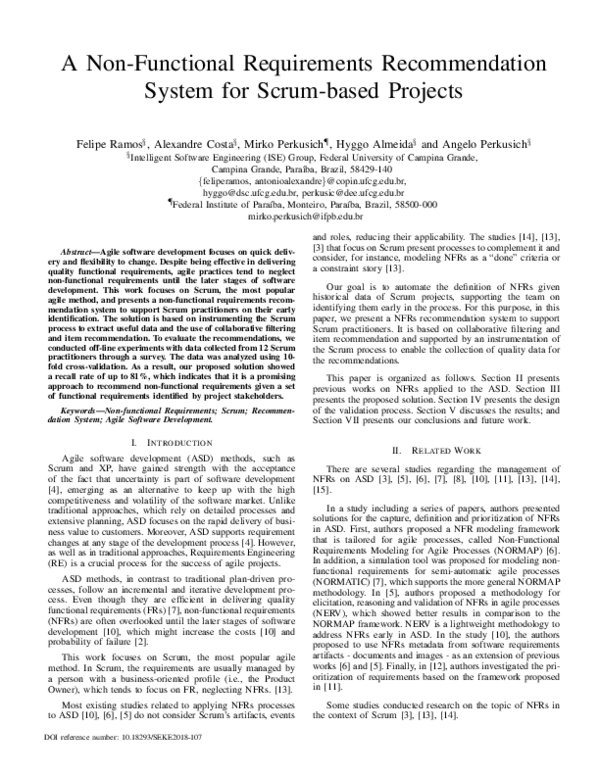 (PDF) A Non-Functional Requirements Recommendation System for Scrum-based Projects