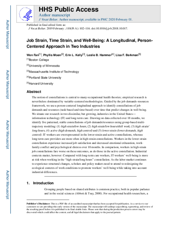 (PDF) Job strain, time strain, and well-being: A longitudinal, person ...