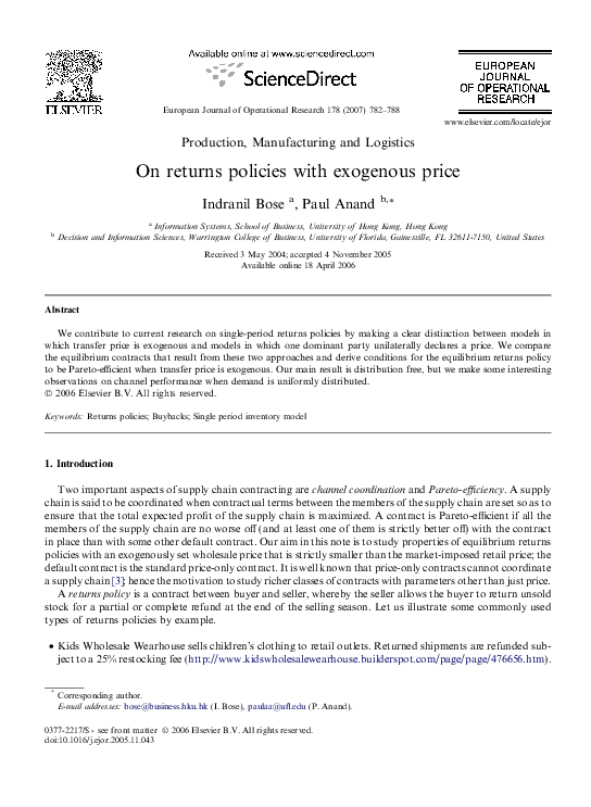 (PDF) On returns policies with exogenous price