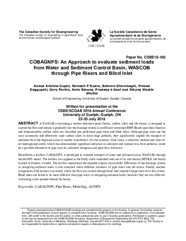 (PDF) COBAGNPS: An Approach to evaluate sediment loads from Water and ...
