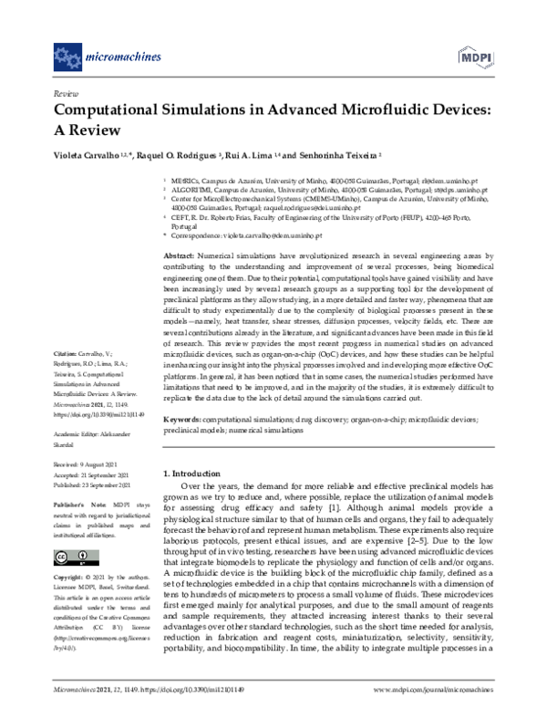 (PDF) Computational Simulations in Advanced Microfluidic Devices: A Review