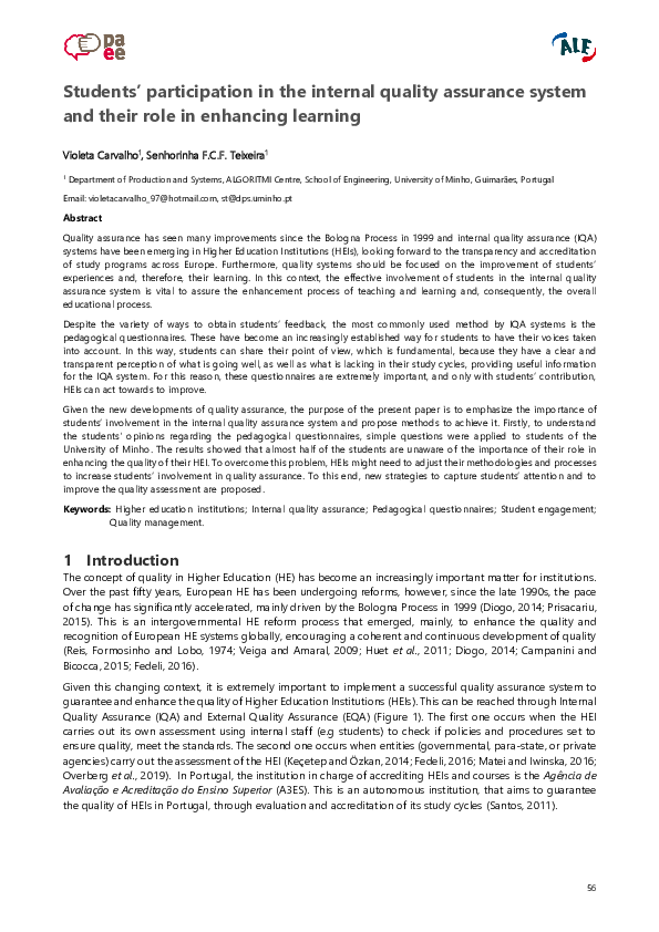 (PDF) Students' participation in the internal quality assurance system ...