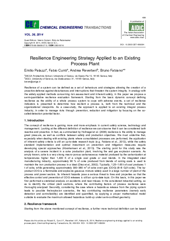 (PDF) Resilience engineering strategy applied to an existing process plant