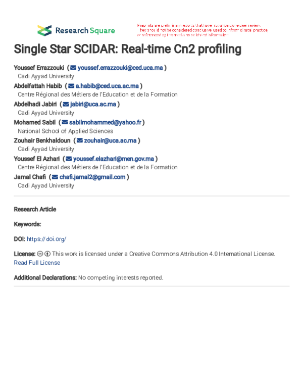 (PDF) Single Star SCIDAR: Real-time Cn2 profiling