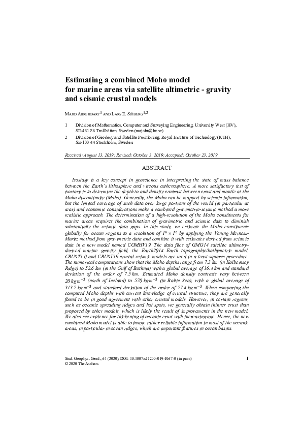 (PDF) Estimating a combined Moho model for marine areas via satellite ...