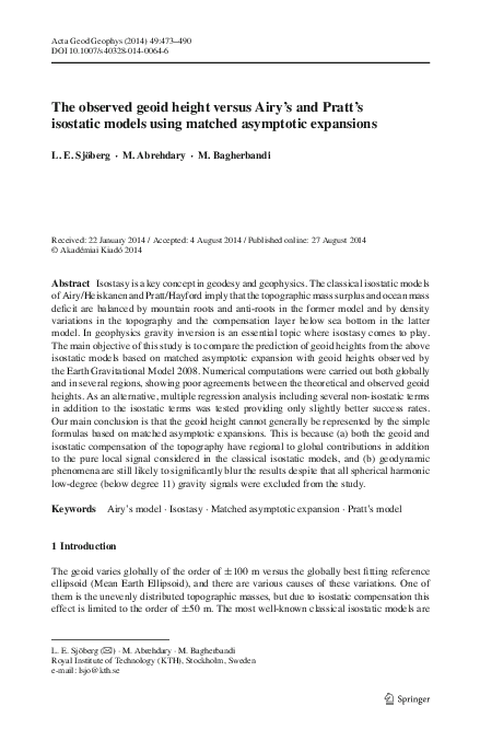 (PDF) The observed geoid height versus Airy’s and Pratt’s isostatic ...