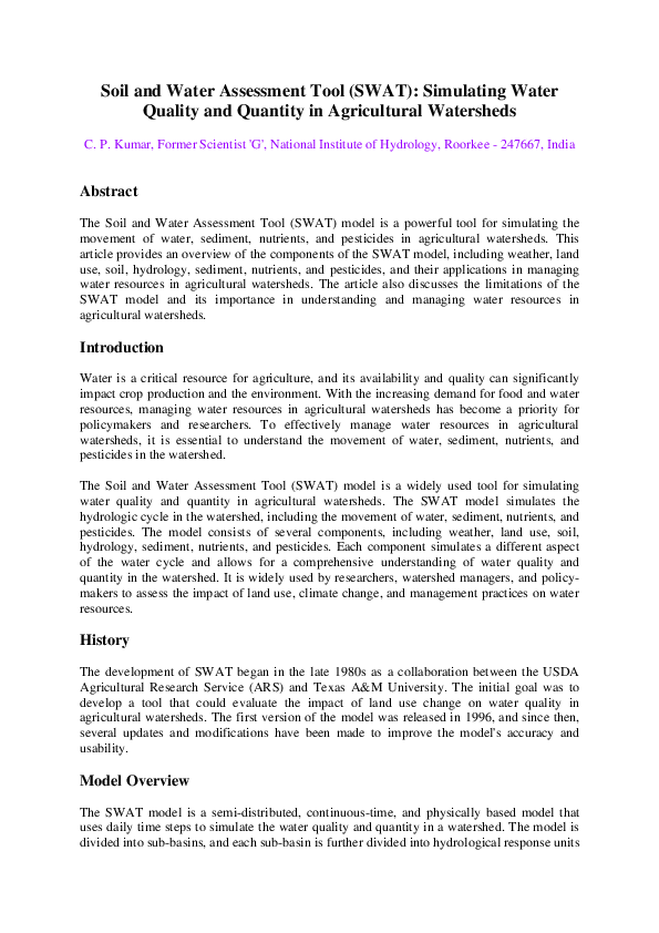(PDF) Soil and Water Assessment Tool (SWAT): Simulating Water Quality ...