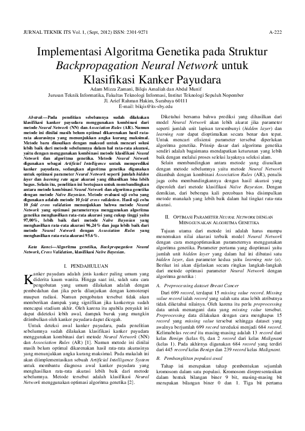 Pdf Implementasi Algoritma Genetika Pada Struktur Backpropagation Neural Network Untuk