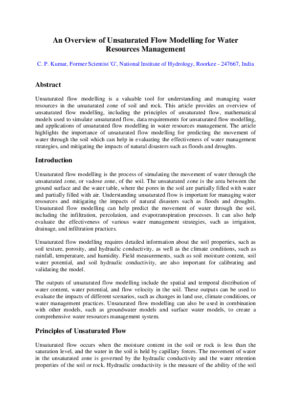 (PDF) An Overview of Unsaturated Flow Modelling for Water Resources ...
