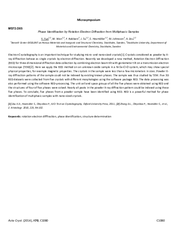 (PDF) Phase Identification by Rotation Electron Diffraction from Multiphasic Samples