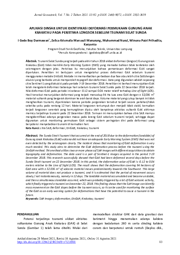 (PDF) Aplikasi Dinsar Untuk Identifikasi Deformasi Permukaan Gunung ...
