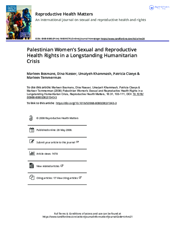 (PDF) Palestinian Women's Sexual and Reproductive Health Rights in a ...