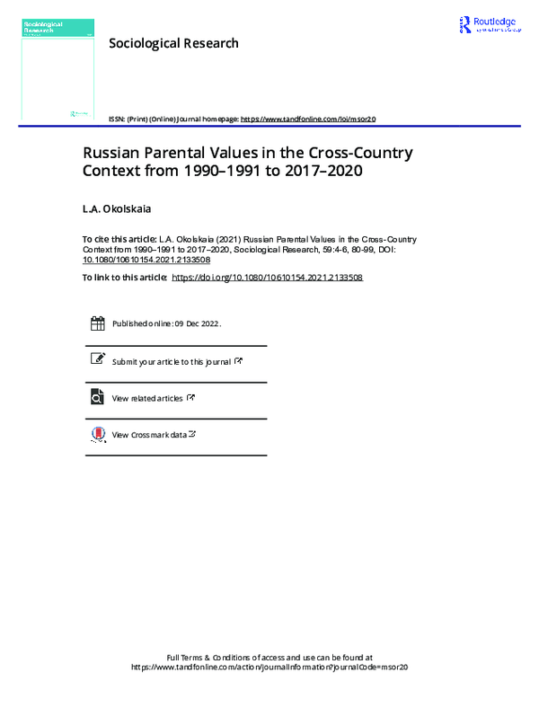 (PDF) Russian Parental Values in the Cross-Country Context from 1990 ...