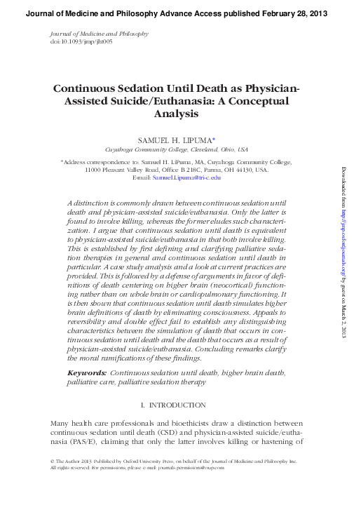 (PDF) Continuous Sedation Until Death as Physician-Assisted Suicide ...