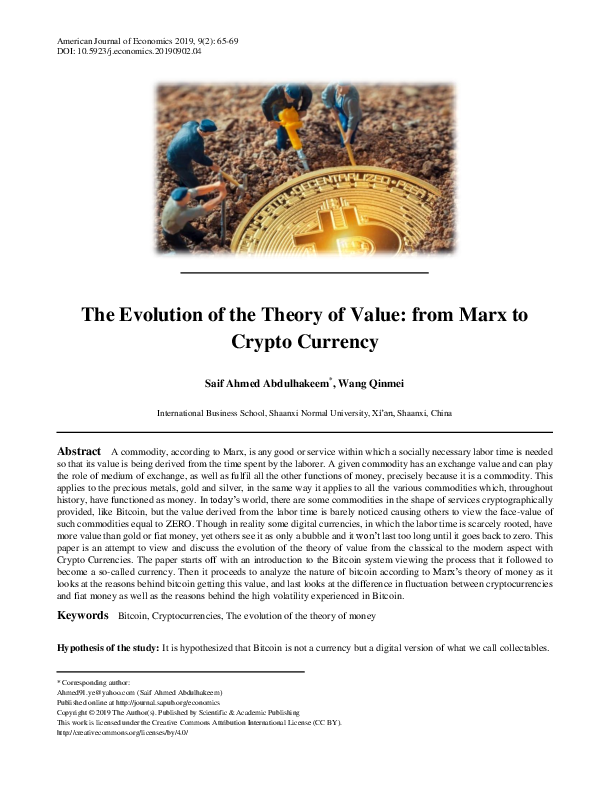(PDF) The Evolution of the Theory of Value: from Marx to Crypto Currency