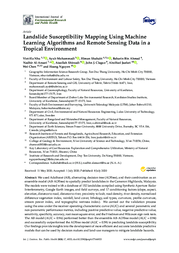 Pdf Landslide Susceptibility Mapping Using Machine Learning Algorithms And Comparison Of Their