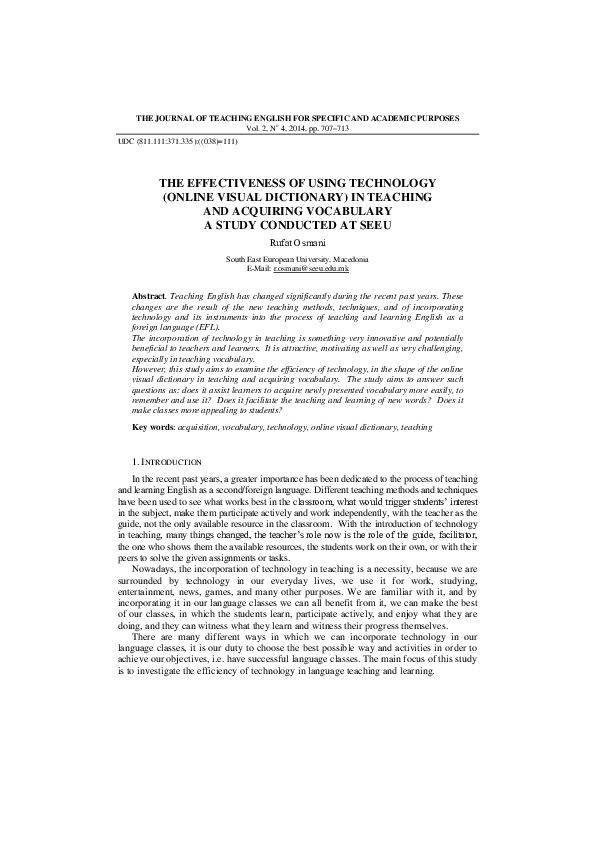(PDF) The Effectiveness of Using Technology (Online Visual Dictionary ...